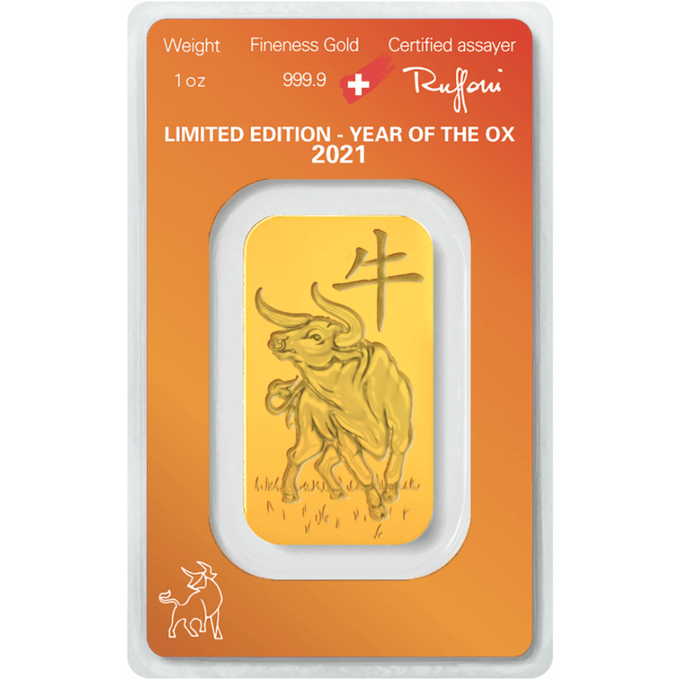 1 Troy Ounce Gold Bar Heraeus Lunar Year Of The Ox 2021 1 Troy Ounce Gold Bar Heraeus Lunar Year Of The Ox 2021